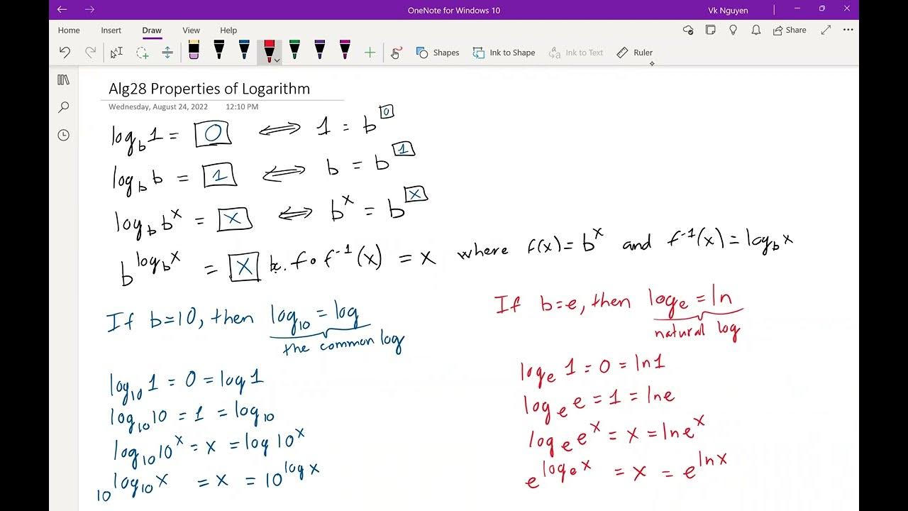 Alg 28 Properties of Logarithm - YouTube