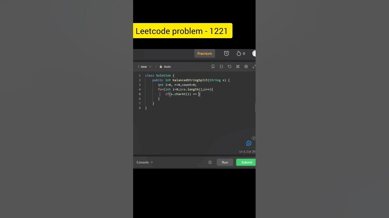 Leetcode Problem Split A String In Balanced Strings Leetcode Java Shorts Youtube