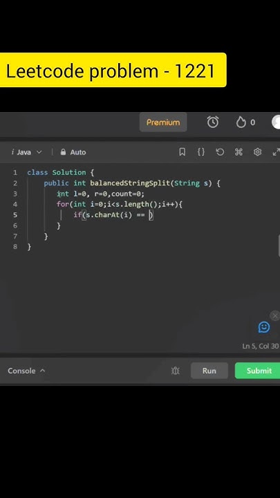 Leetcode problem - Split a string in balanced strings #leetcode #java #shorts - YouTube