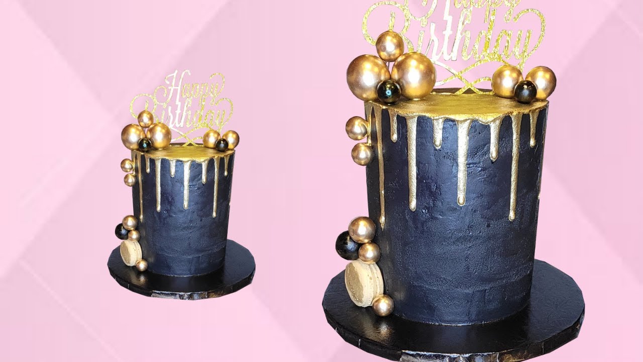 How to make a black and gold drip cake - YouTube