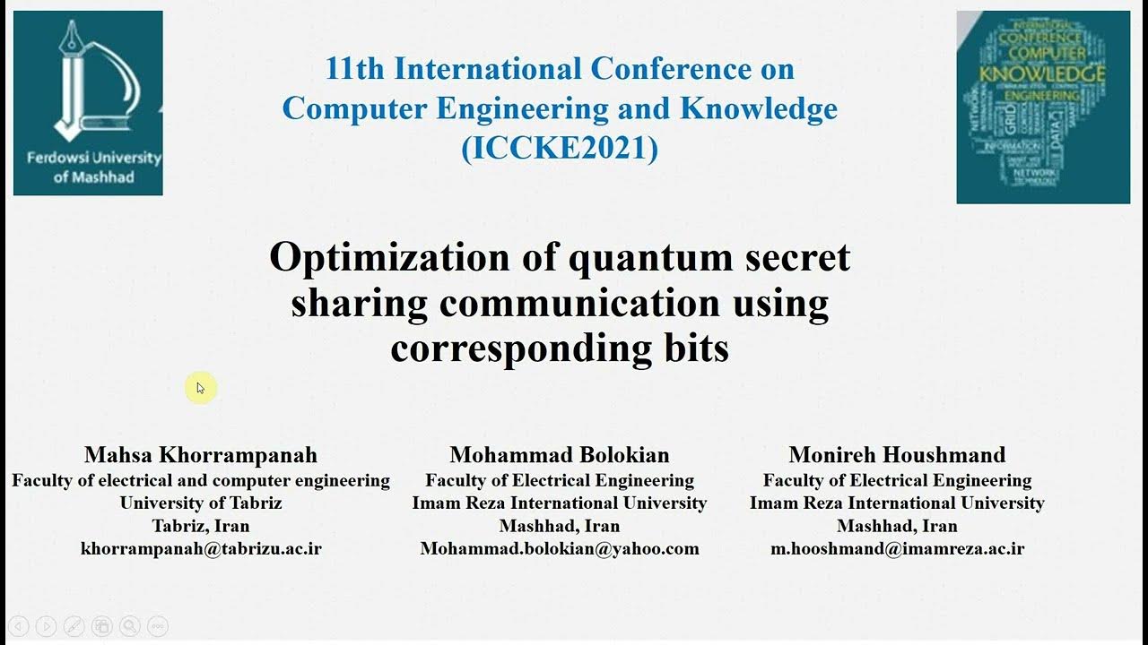 ICCKE 2021 - Optimization of quantum secret sharing communication using corresponding bits - YouTube