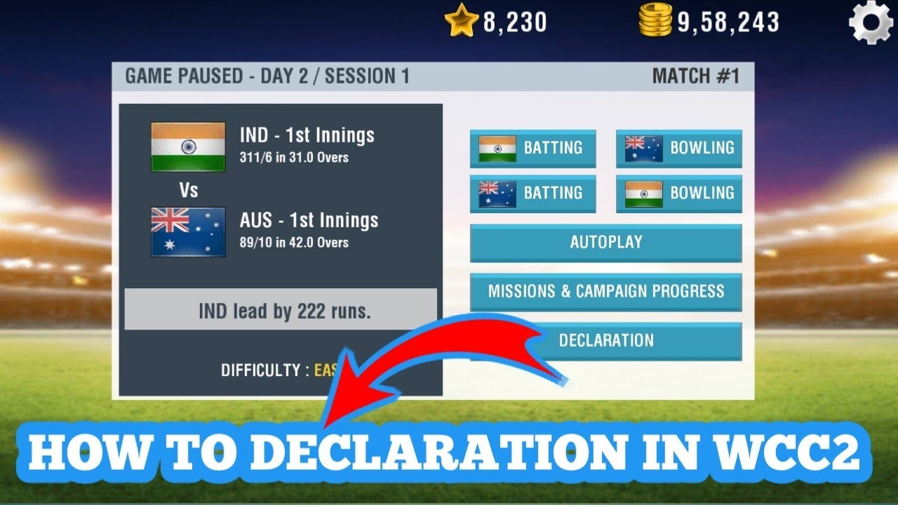 How to Declaration from test match in WCC2 - YouTube