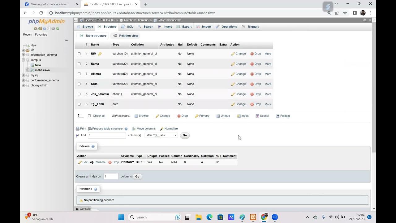 Membuat nama Database pada MySql dan Tabel serta Field(Kolom) dengan phpMyAdmin - YouTube