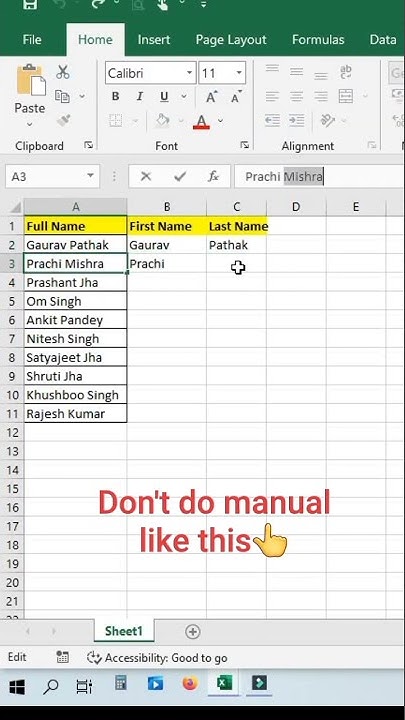How To Split Data Flash Fill Excel Exceltutorial Shortcut Exceltips Shorts Youtubeshorts