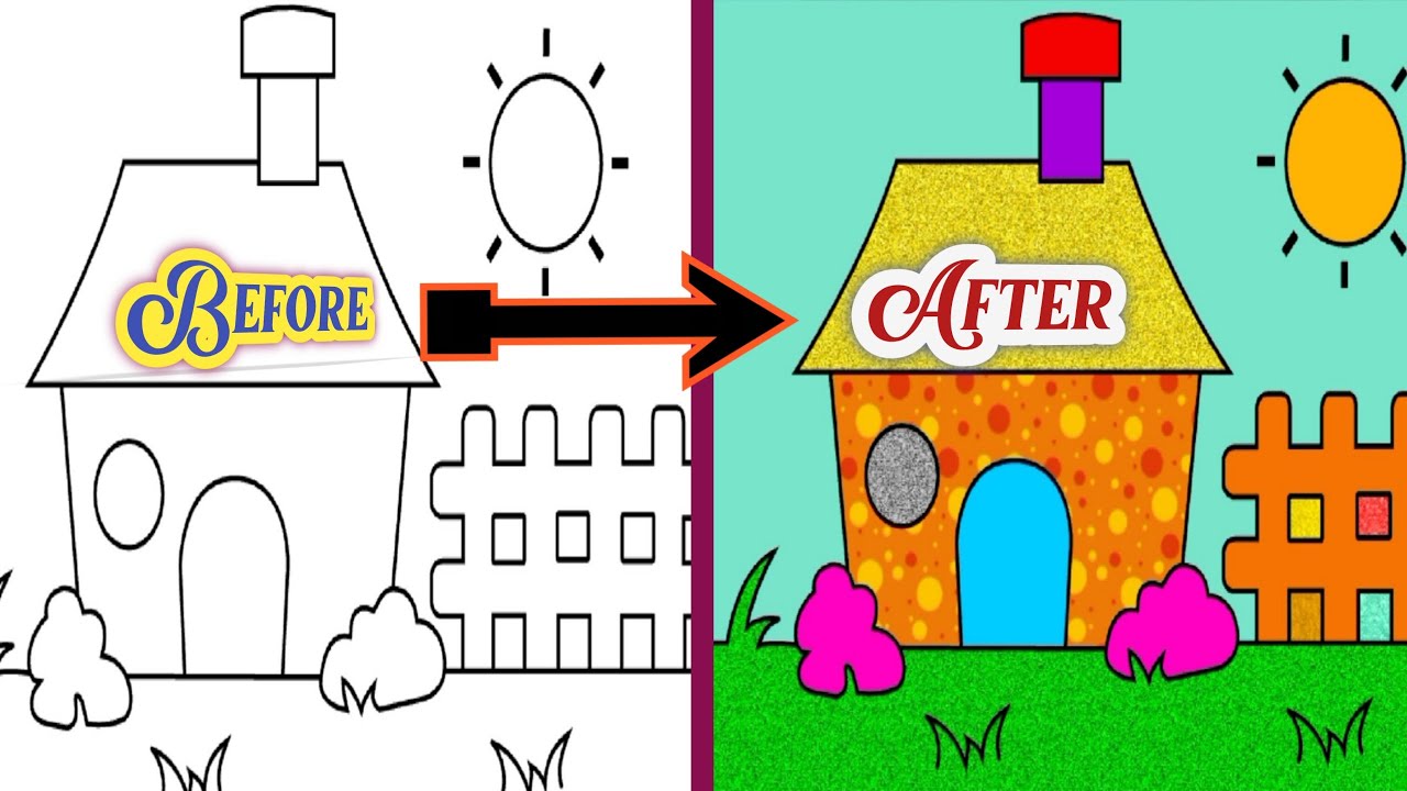 Beautiful cartoon house🏠 | How to colouring my cartoon house | Art for ...