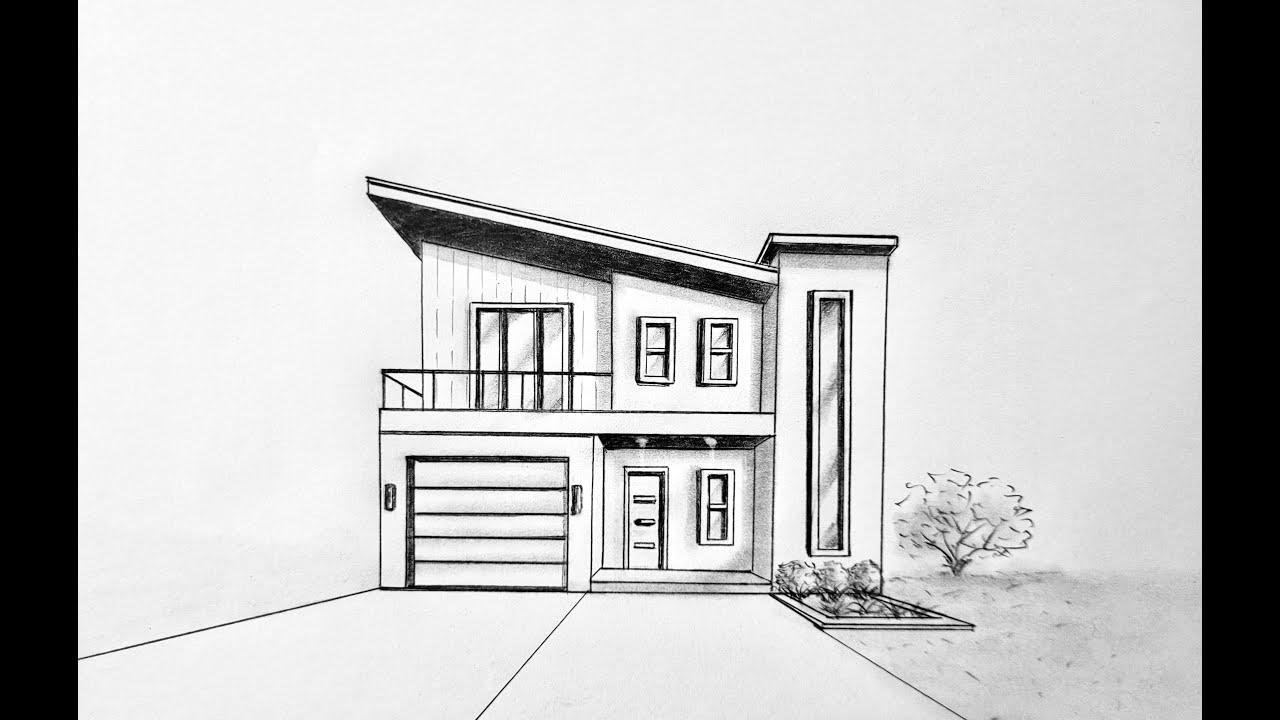 How to draw a house in one point perspective - YouTube