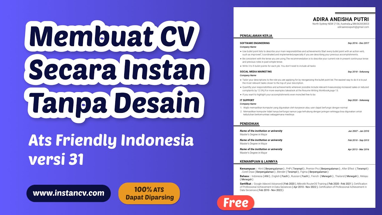 Cara Membuat CV ATS Friendly Bahasa Indonesia Terbaru 2022 - Template ...
