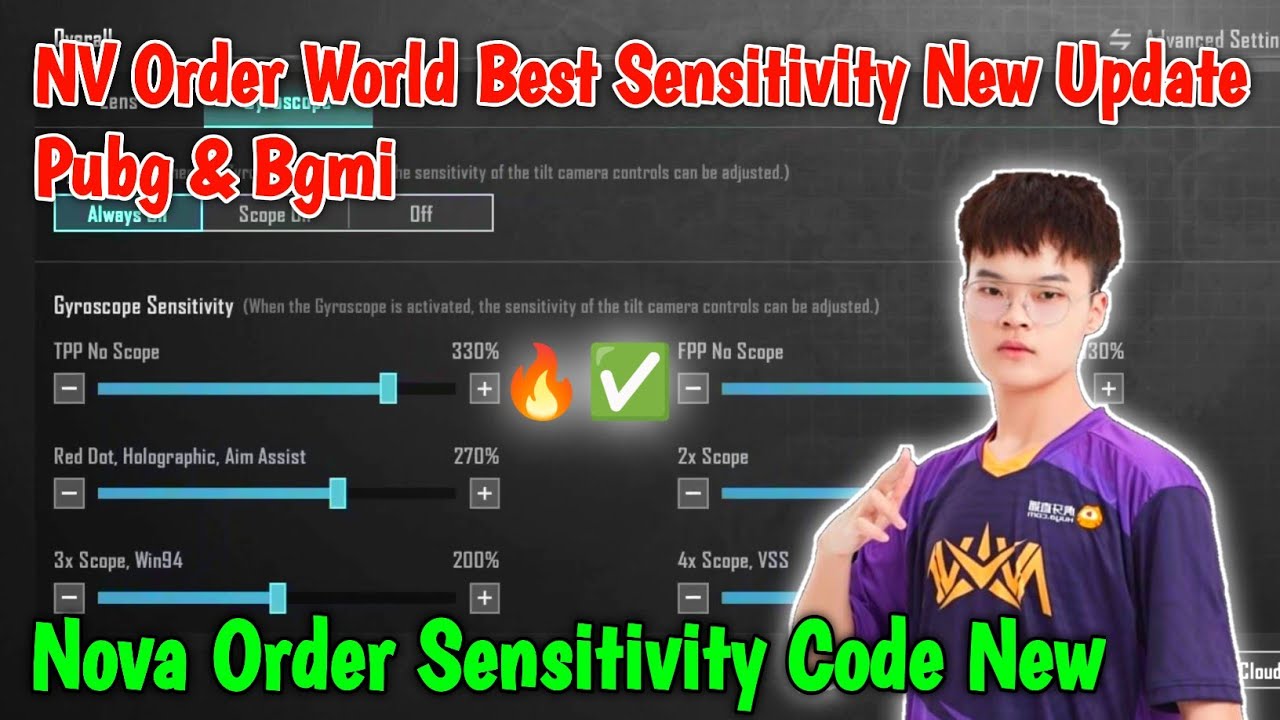 NV Order World Best Sensitivity New Update Pubg & Bgmi | Nova Order Sensitivity Code New - YouTube