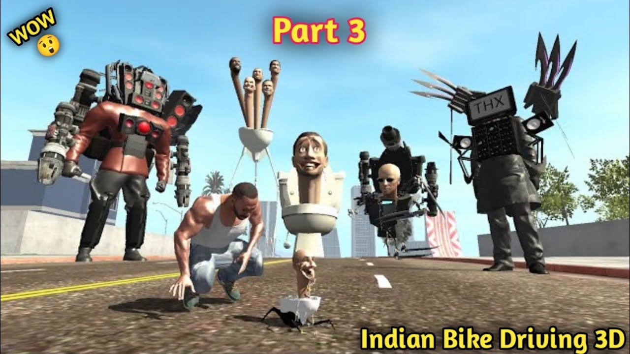 Franklin Fight Giant Skibidi Toilet Indian Bike Driving 3D || skibidi ...