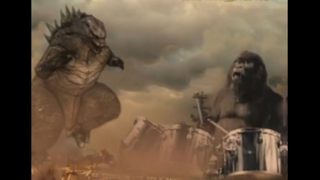 Godzilla vs kong but this time godzilla dancing & kong playing drums ...