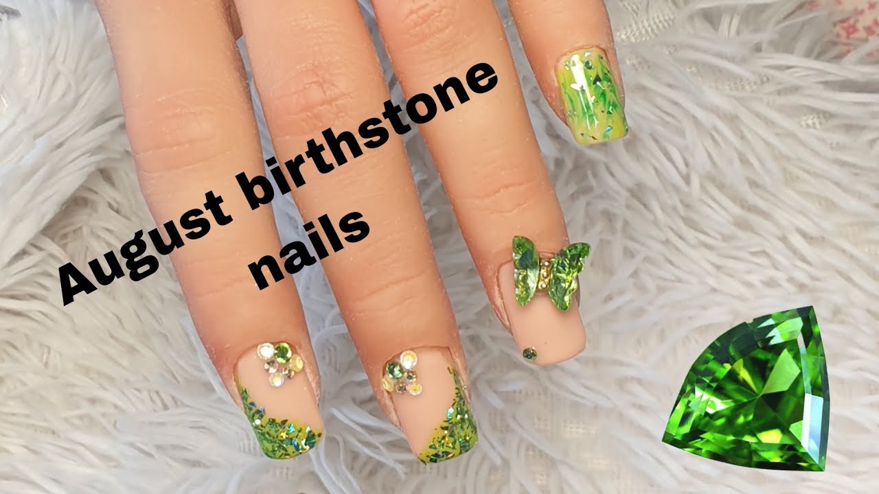 August birthstone nails | Peridot - YouTube