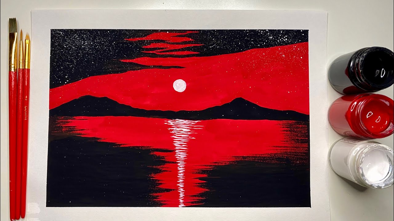 HOW TO PAINT BLOODY RED SKY GALAXY IN POSTER PAINT| #RedskyPainting # ...