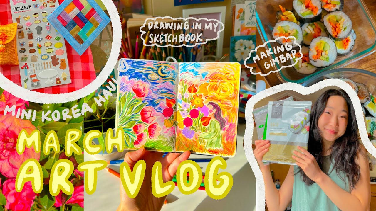 making gimbap & drawing in my sketchbook ️🌼 - YouTube
