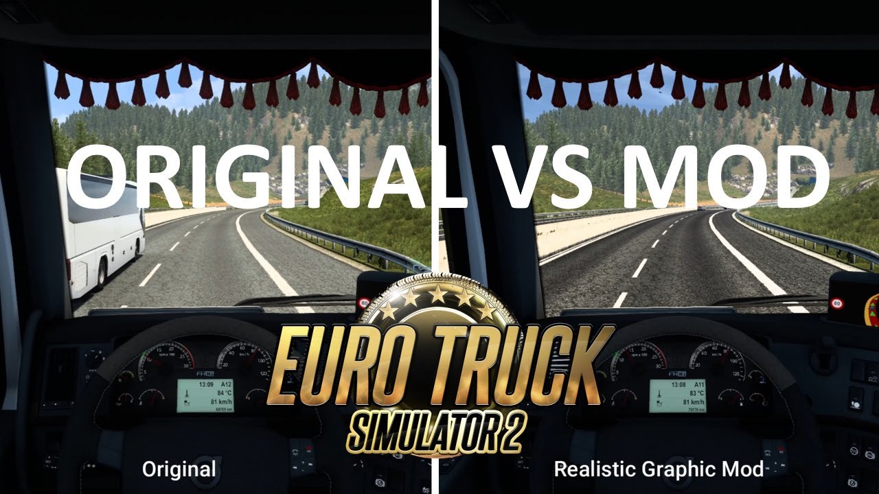 ETS2 original Graphics VS realistic Brutal Graphics Mod in a 1:1 ...