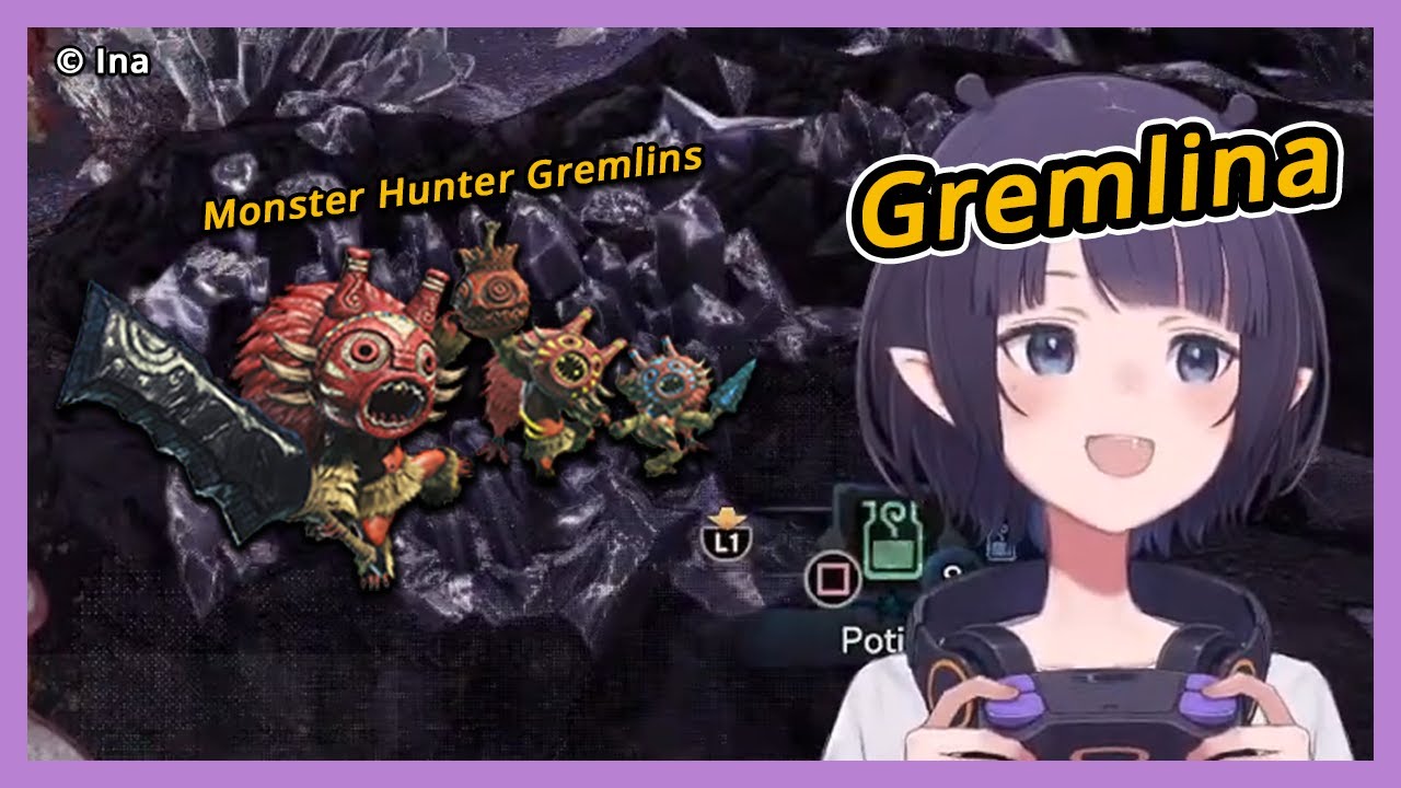 Ina Becomes One with the Monster Hunter Gremlins - YouTube