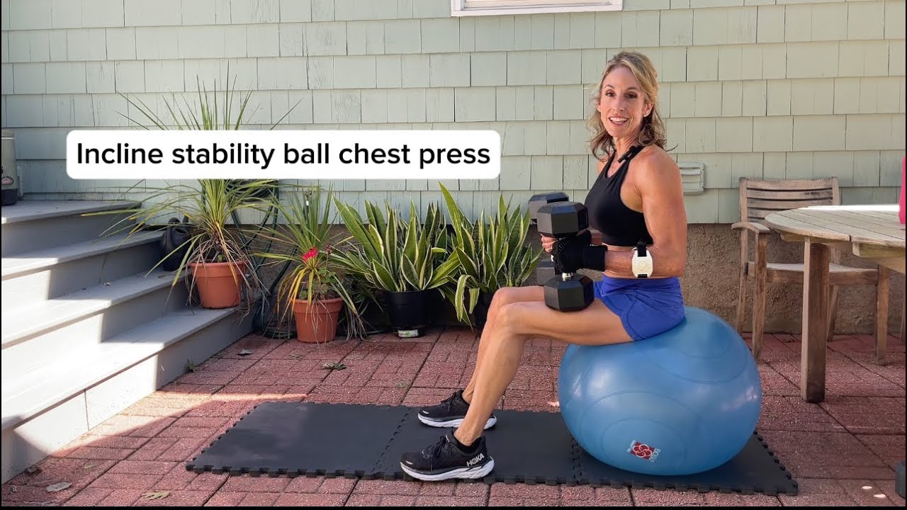 Incline stability ball chest press - YouTube
