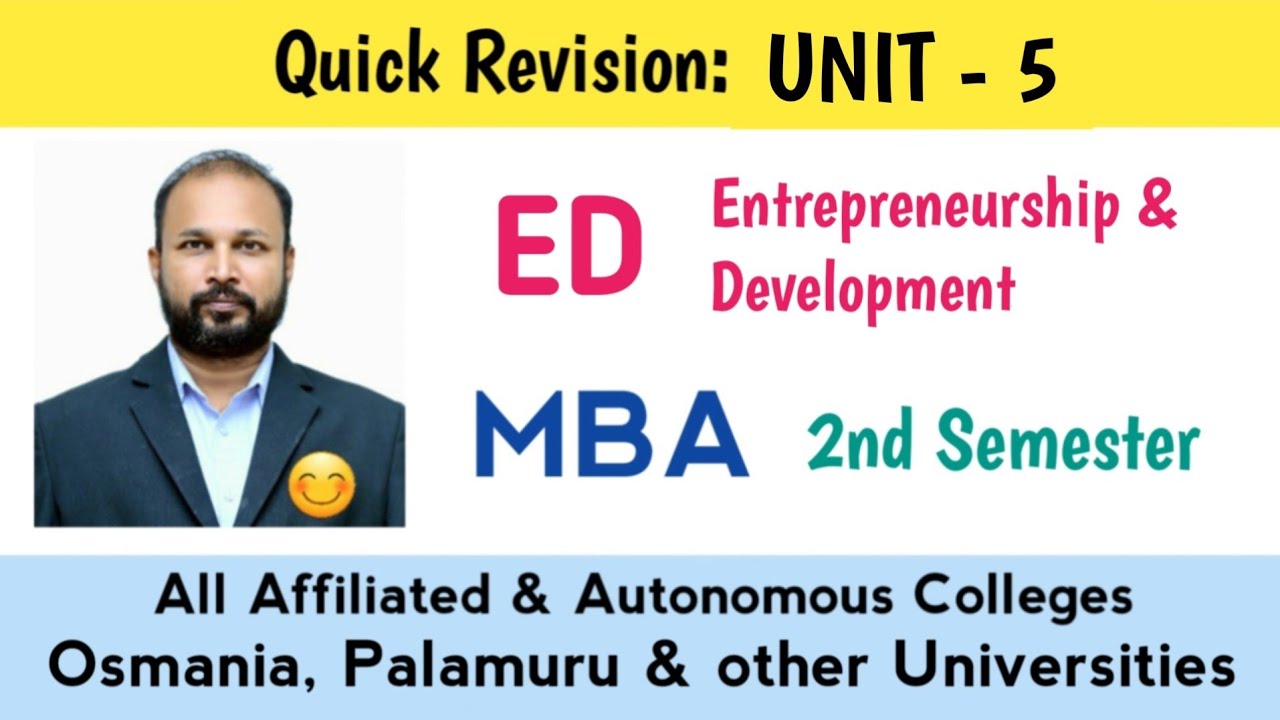 ED Unit 5 Quick Revision MBA 2nd Semester II Sem Entrepreneurship & Development Imp OU PU TU MGU ...