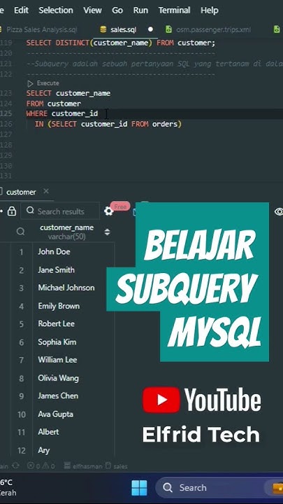 Tutorial Praktis : Cara Menggunakan Subquery dalam SQL @elfridtech - YouTube