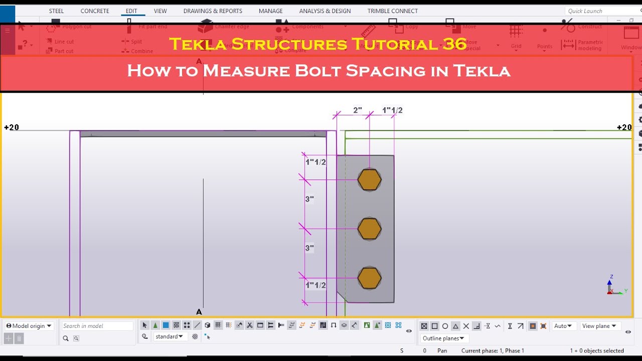 Tekla Structures Tutorial 36 How To Measure Bolt Spacing In Tekla Structures Youtube