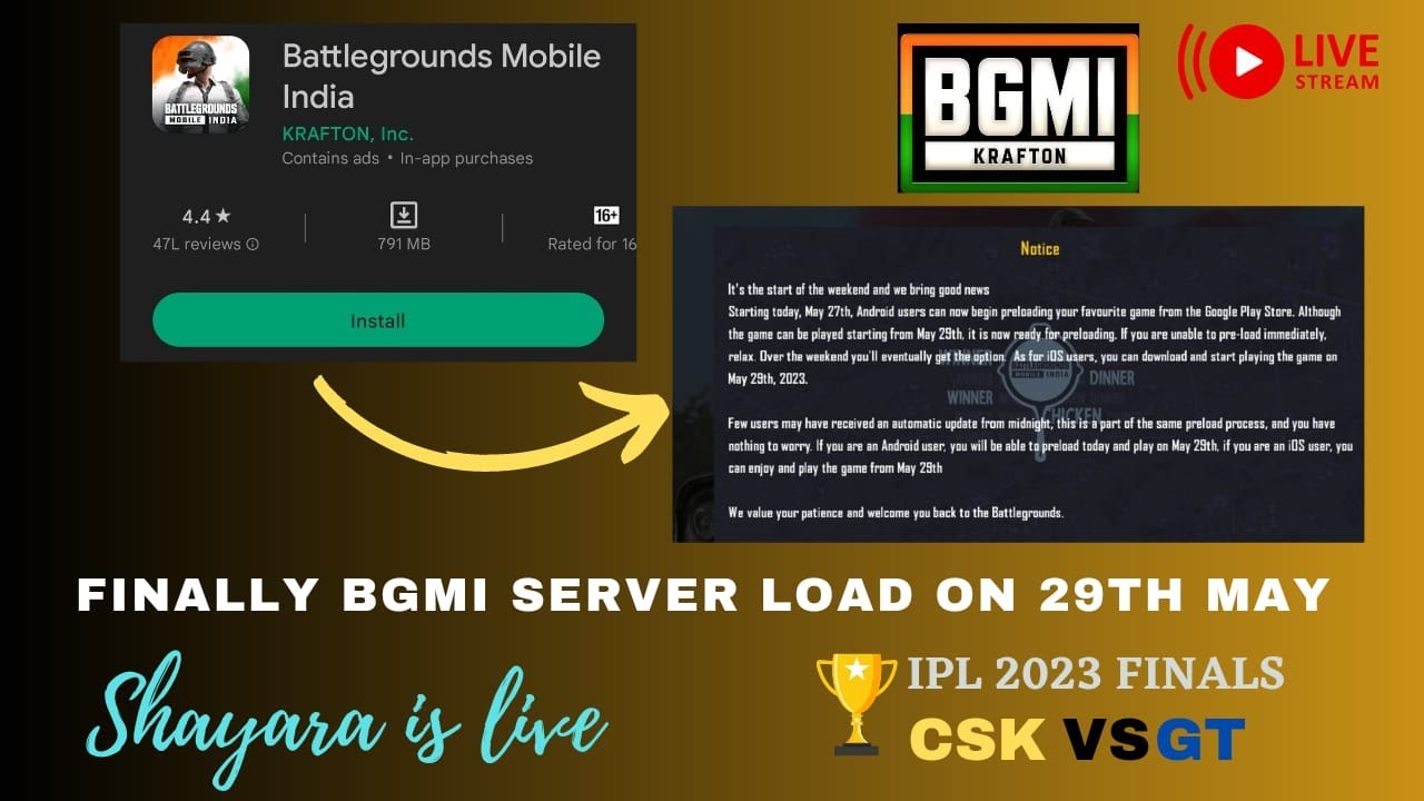 FINALLY BGMI SERVER LOAD TOMORROW | IPL 2023 FINALS | CSK VS GT # ...