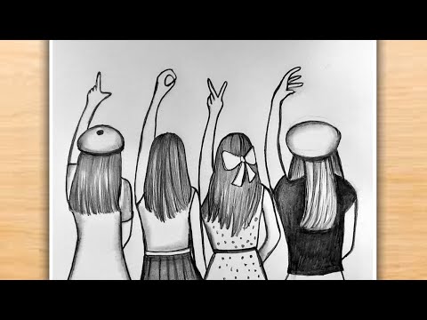 Four Best Friends Drawing | BFF Drawing | Best Friend Drawing Easy Step by Step | Pencil Drawing