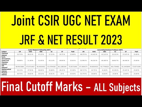 JOINT CSIR UGC NET EXAM 2023 ! JRF & NET RESULT 2023- FINAL CUTOFF MARKS- ALL SUBJECTS- ALL ...