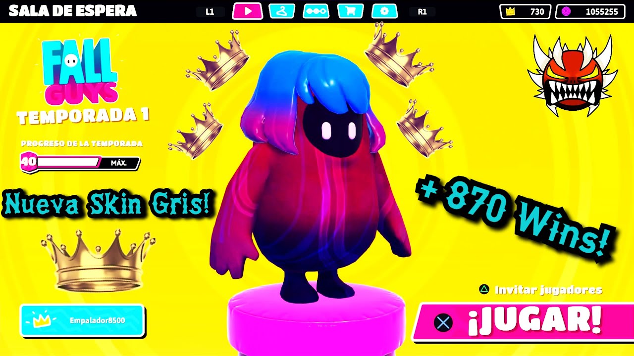 Fall Guys Ps4 - Nueva Skin Gris! + 870 Wins! 👑 [Español] - YouTube