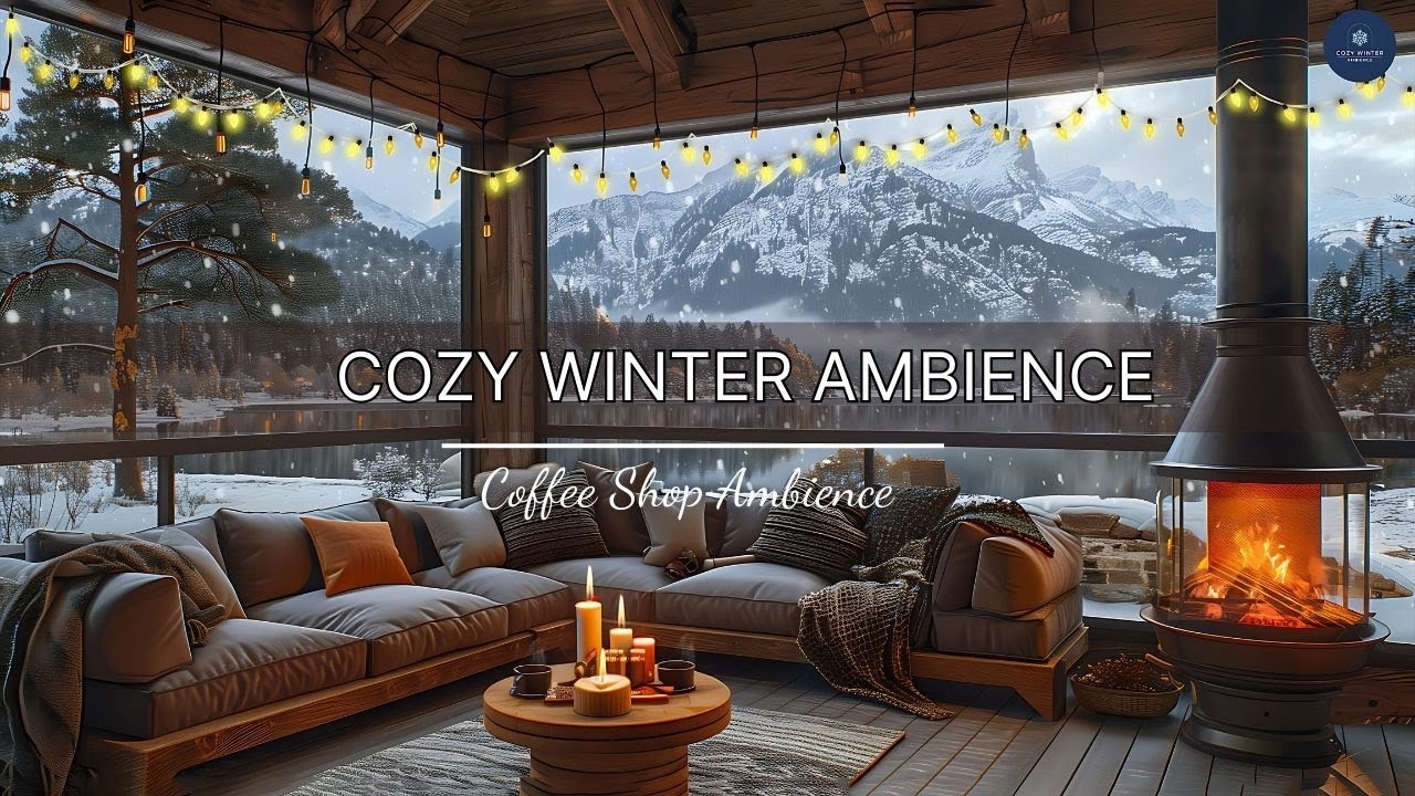 Snowy Winter Night ️ Cozy Coffee Porch Ambience with Warm Jazz ...