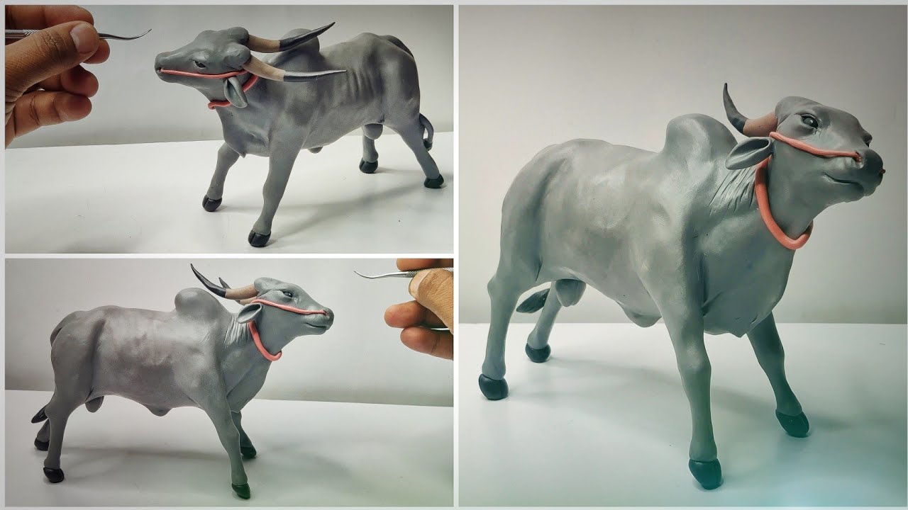 Indian khillari cattle bull making with clay | mitti ka gay banana ...