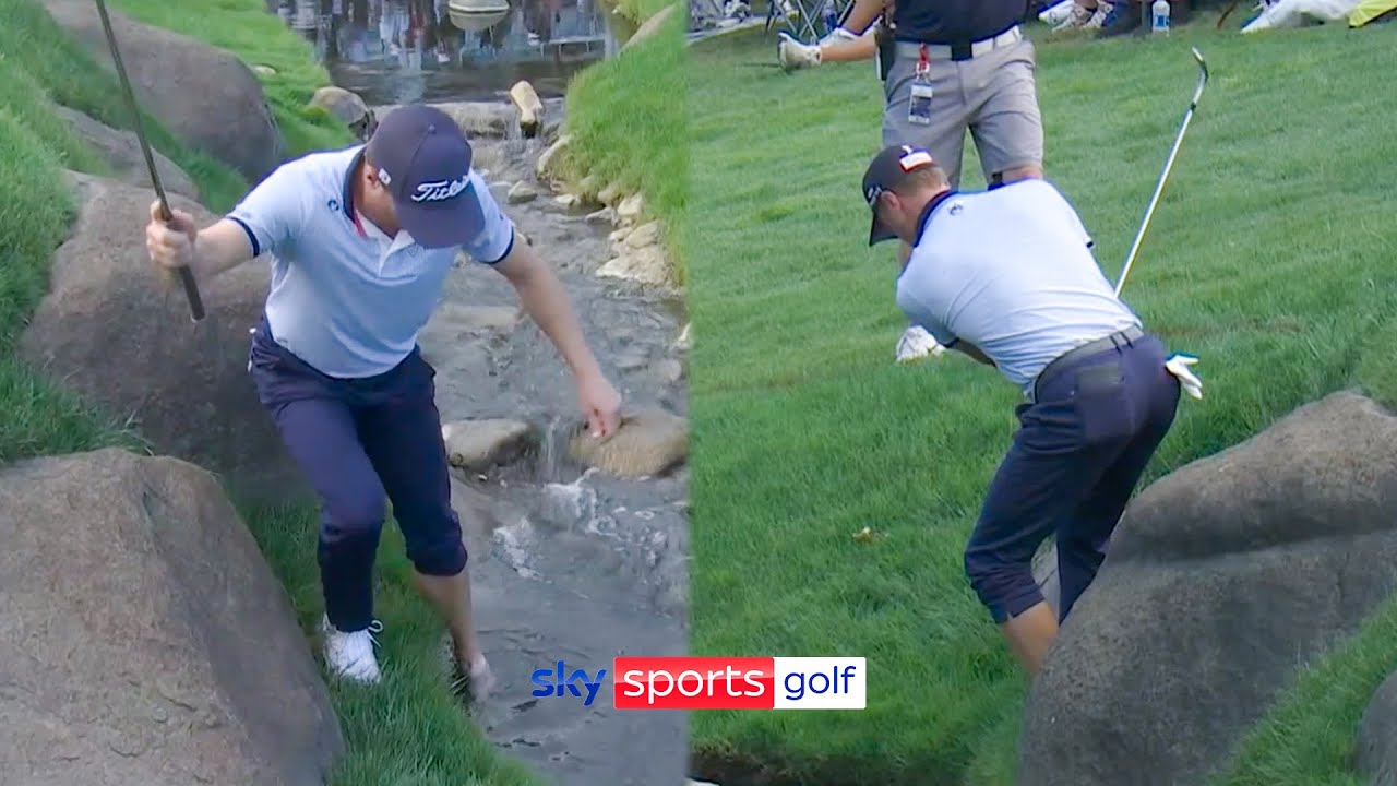 Justin Thomas hits UNBELIEVABLE shot from rocks 🤯 - YouTube