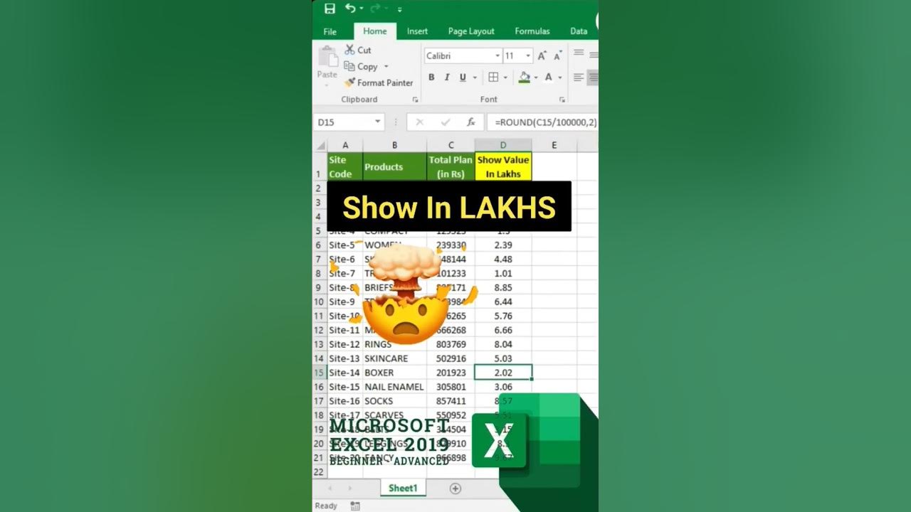 Value in Lakhs | Excel learning #excel - YouTube