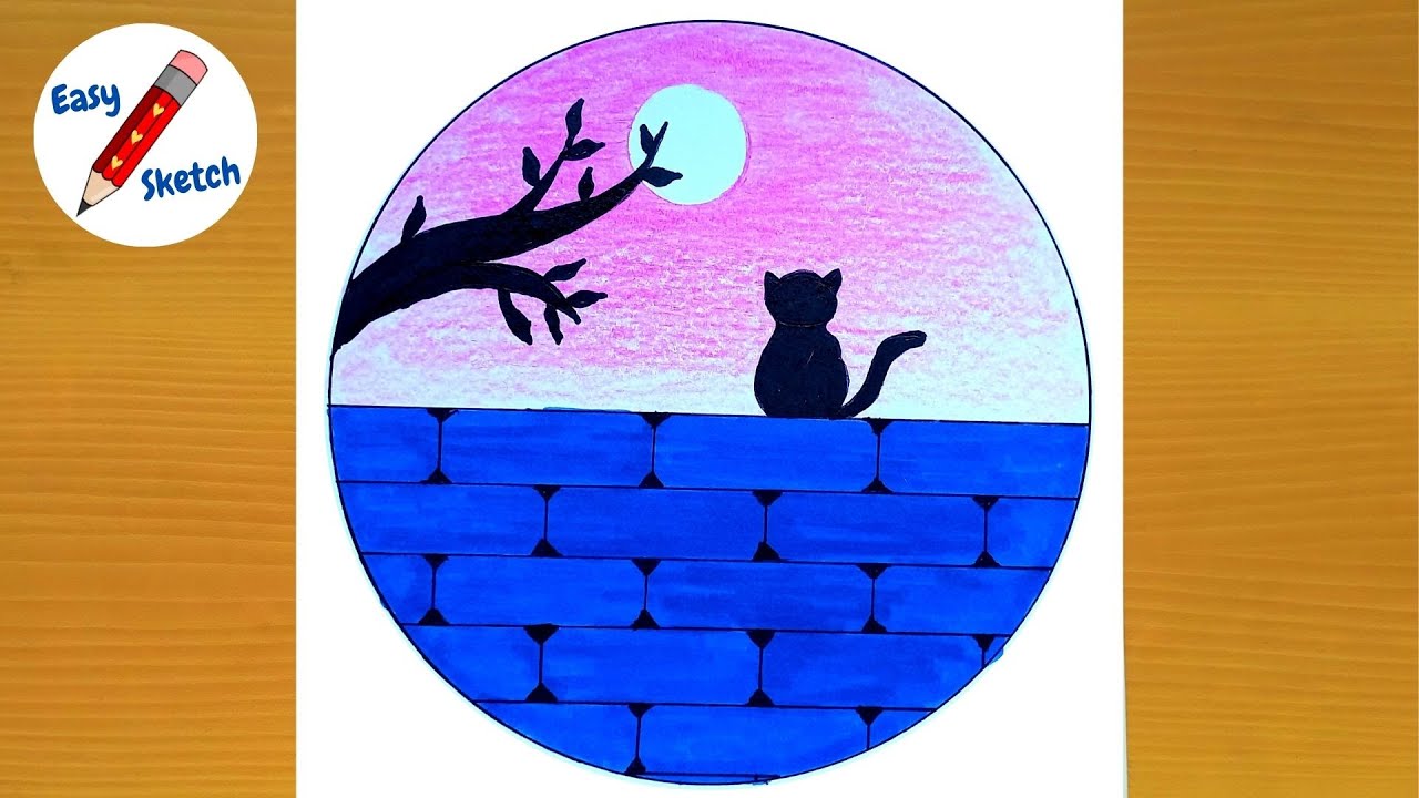 How To Draw: Cute Cat Watching Moon - YouTube