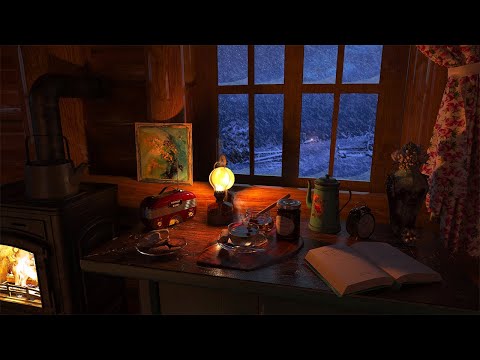 Old Winter Hut - Blizzard, Fireplace and Blizzard Sounds for Sleep, Relax
