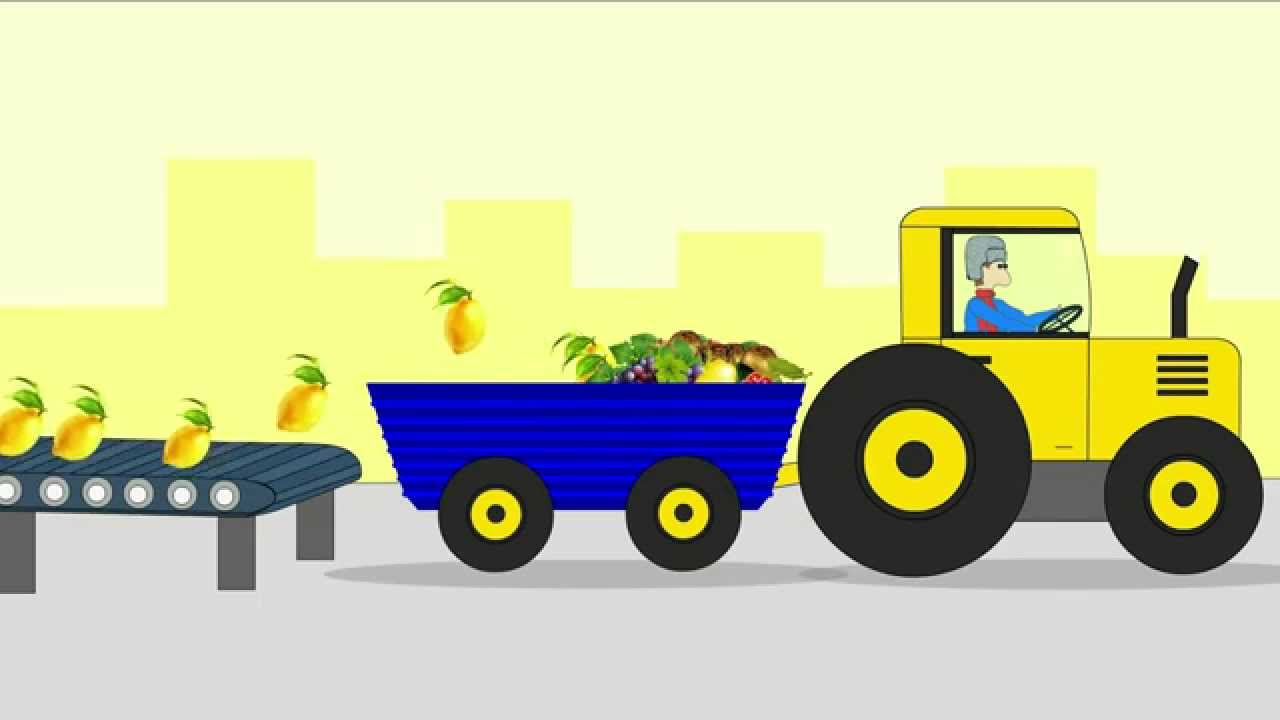 Cartoon about a tractor. Let’s carry fruit to the factory! “Smart Kid ...