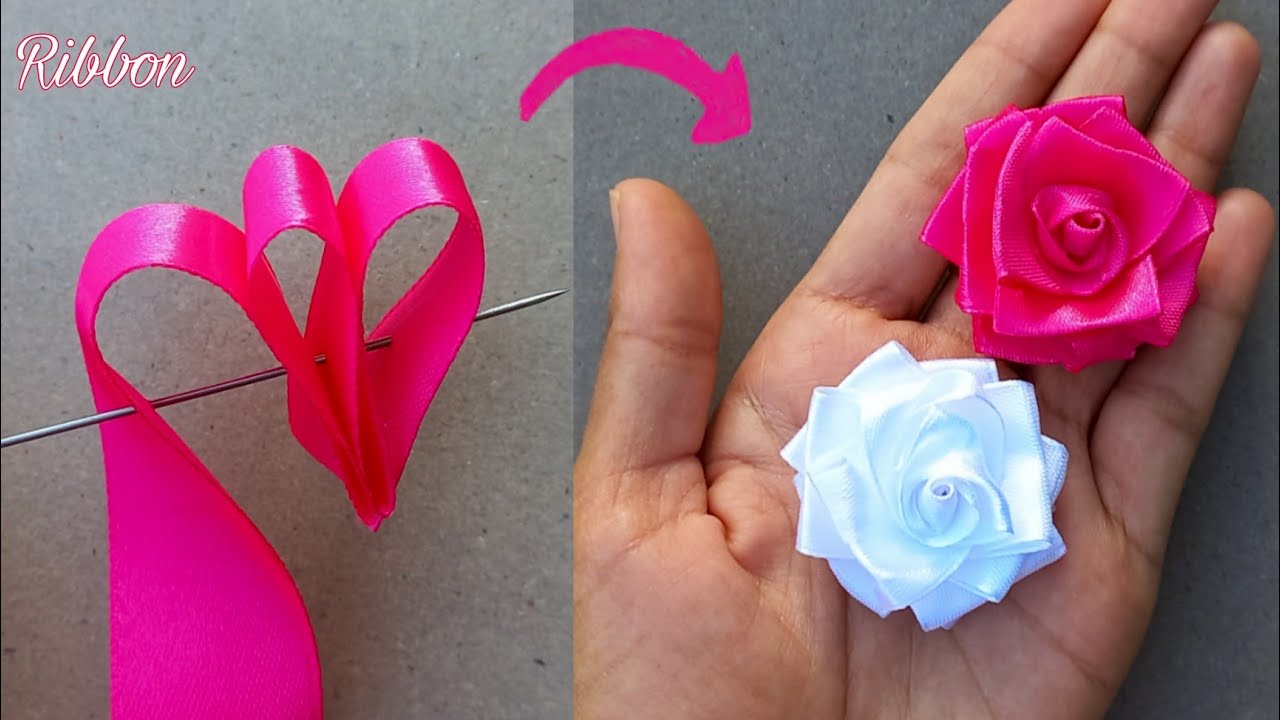 DIY Satin Ribbon Rose flowers | How to make ribbon rose | DIY: Ribbon ...