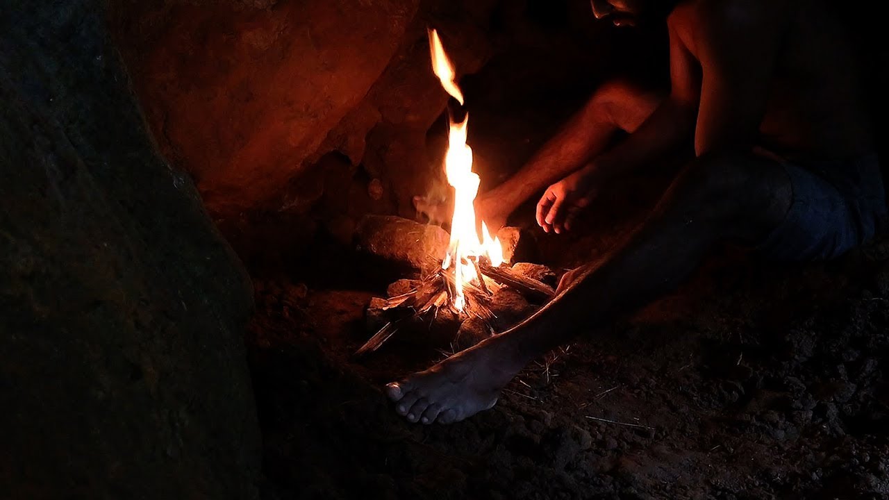 Making Friction Fire Using Squirrel nest and Decaying wood branches ...