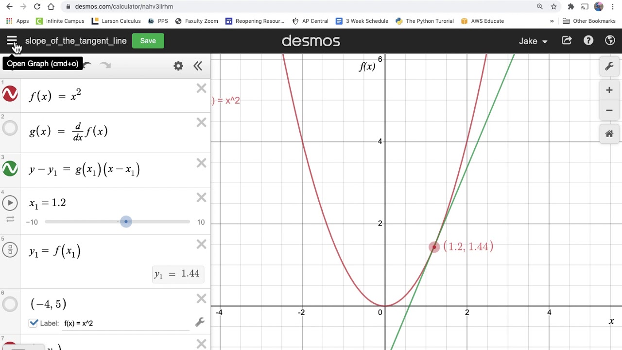 Desmos: Tangent to a function at a point. - YouTube