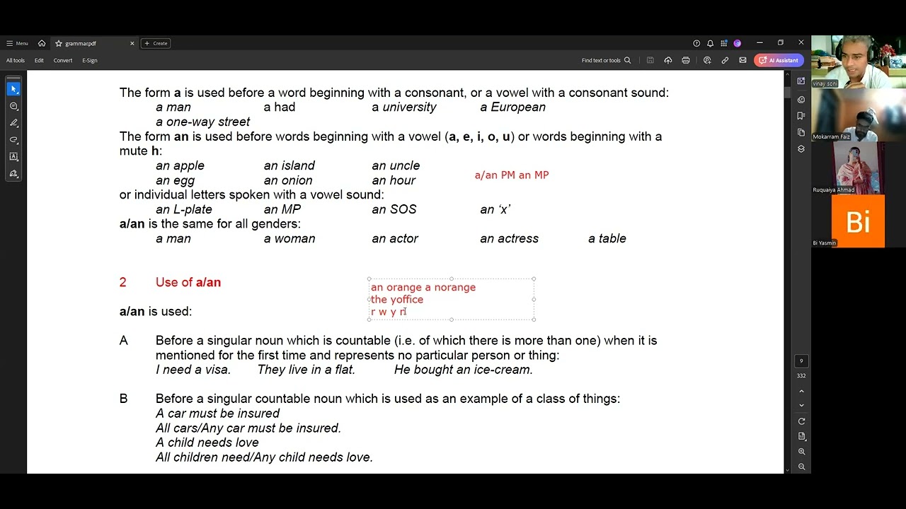 advanced grammar use of a and an - YouTube