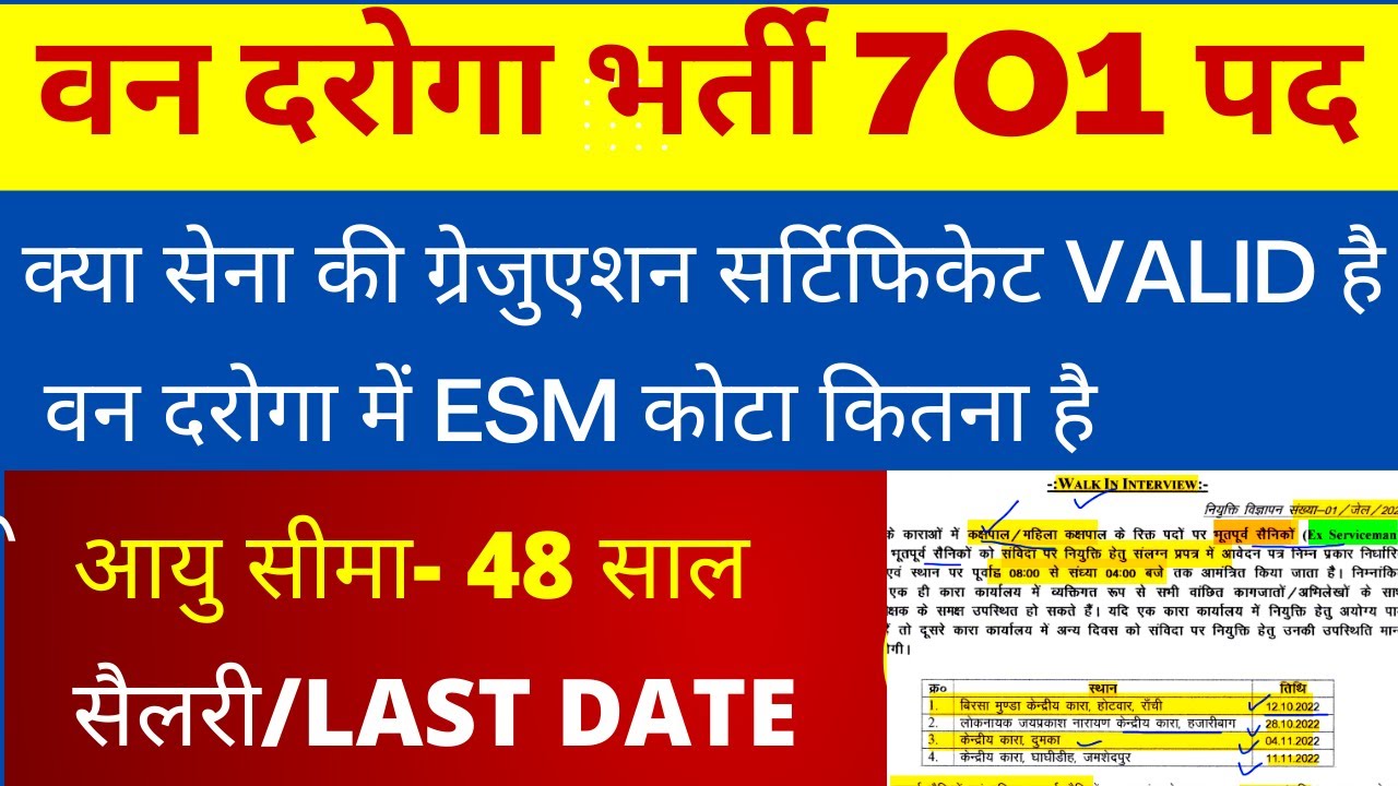 वन दरोगा भर्ती 701 पद | क्या सेना की ग्रेजुएशन सर्टिफिकेट VALID है | वन ...