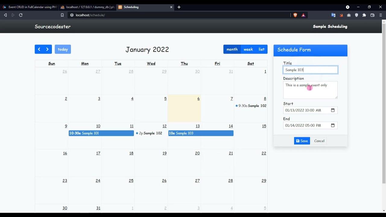 Event CRUD in FullCalendar using PHP and jQuery Tutorial DEMO - YouTube