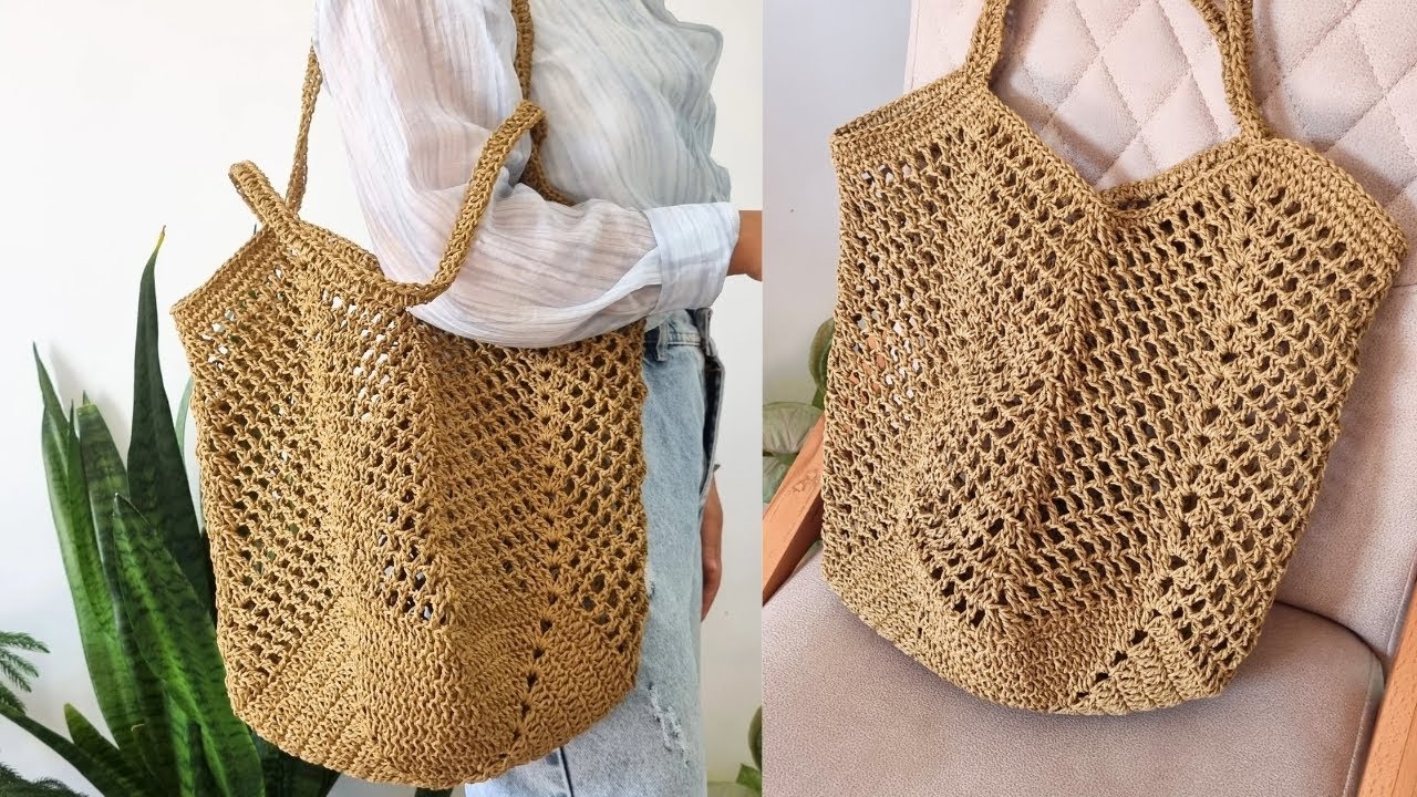 Easy Crochet paper yarn Bag Tutorial | Mesh Beach Bag - YouTube