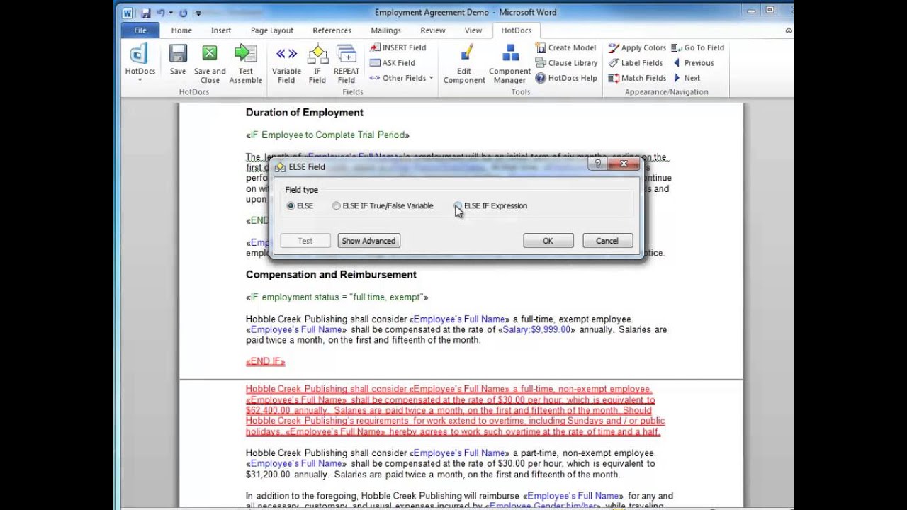 Hotdocs Getting Started Series Conditional Text Using Else If Field 4087