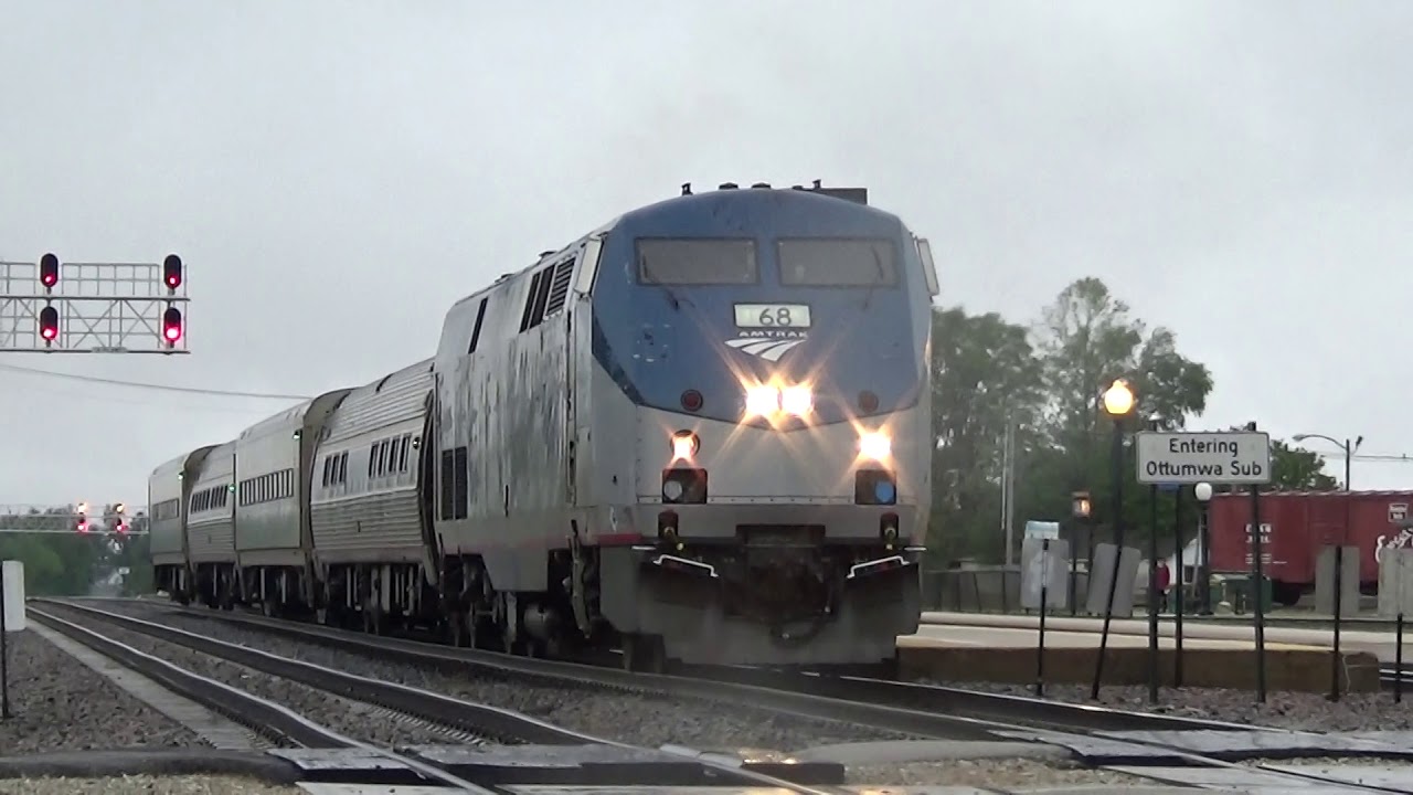 Amtrak 68 w/ Hybrid K5LA Leads #380 Illinois Zephyr on 5/23/17 - YouTube