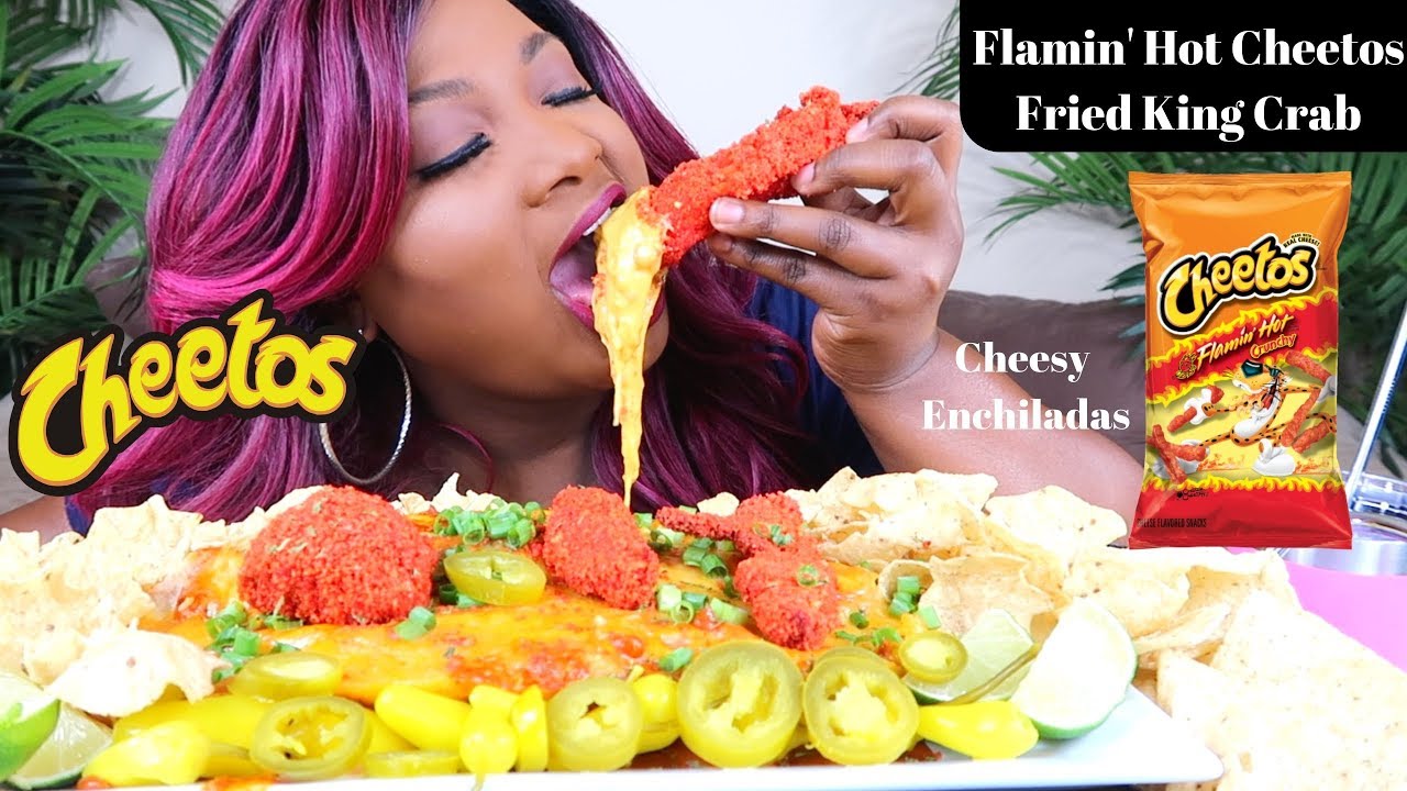 FLAMIN' HOT CHEETOS FRIED KING CRAB + CHEESY ENCHILADAS MUKBANG - YouTube