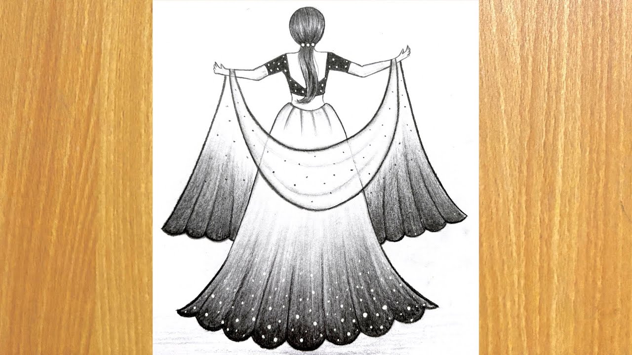 How to draw a girl with lahanga : drawing of a girl / draw a dress ...