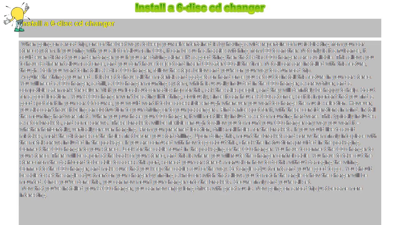 How to : Install a 6-disc cd changer - YouTube