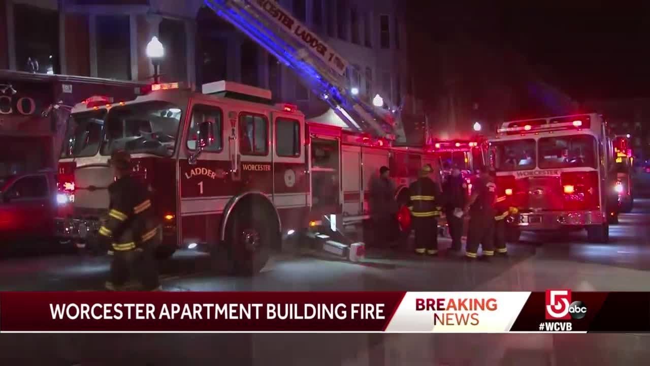 Firefighters battle 3-alarm fire in Worcester - YouTube