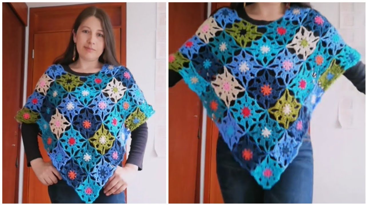 Mini Poncho de Flores a Crochet - Zurda 🌿 Tutorial Paso a Paso /How to ...