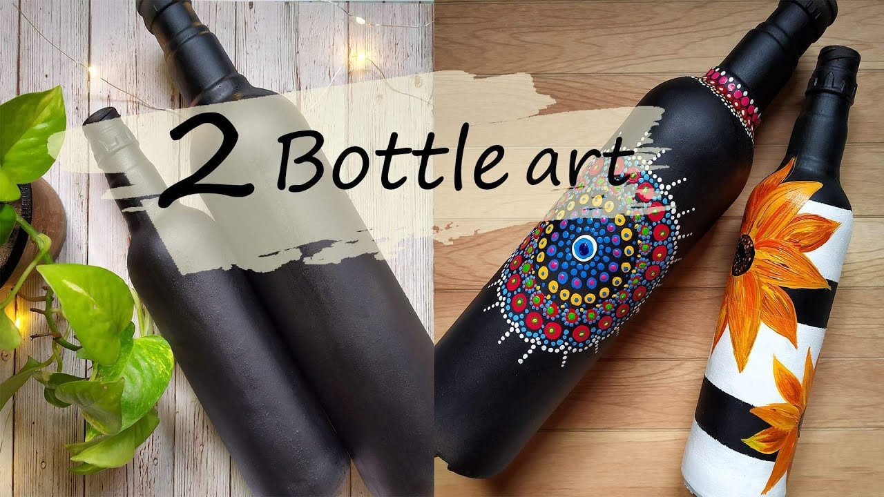 2 Bottle decoration ideas | DIY bottle art | simple glass bottle ...