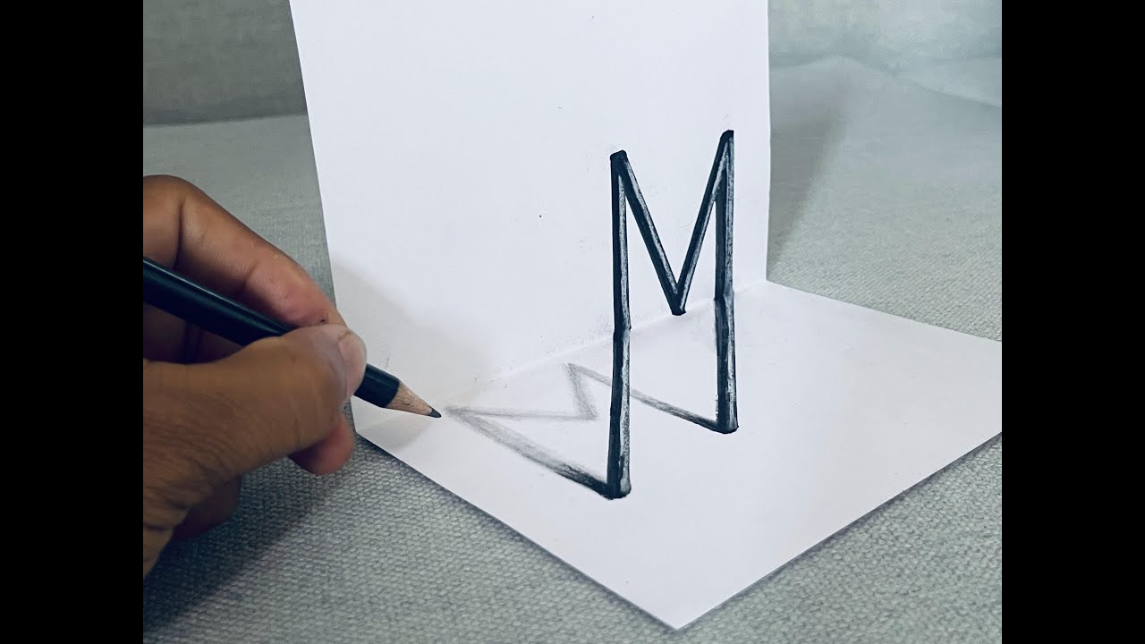 easy draw 3d Letter M on paper for beginners, how to draw 3D Trick Art ...